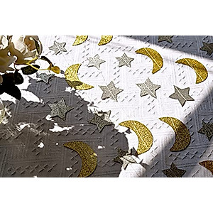 Cute Small Gold Silver Star Moon Garlands Glitter Twinkle Star Garlands Streamer for Kids Birthday/Bday Party Baby Shower Wedding Anniversary Engagement Graduation Gold Silver Party Decorations