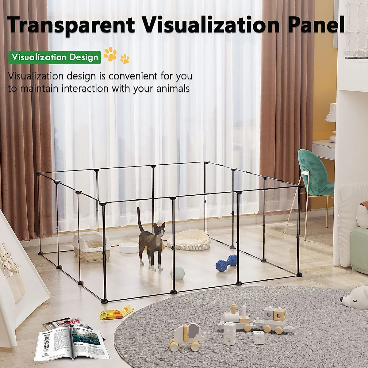 C&AHOME Pet Playpens, 12 Panels 28 X 20 Inch Portable Large Plastic Yard Fence Small Animals, Puppy Kennel Crate Fence Tent, White, UPP5070W