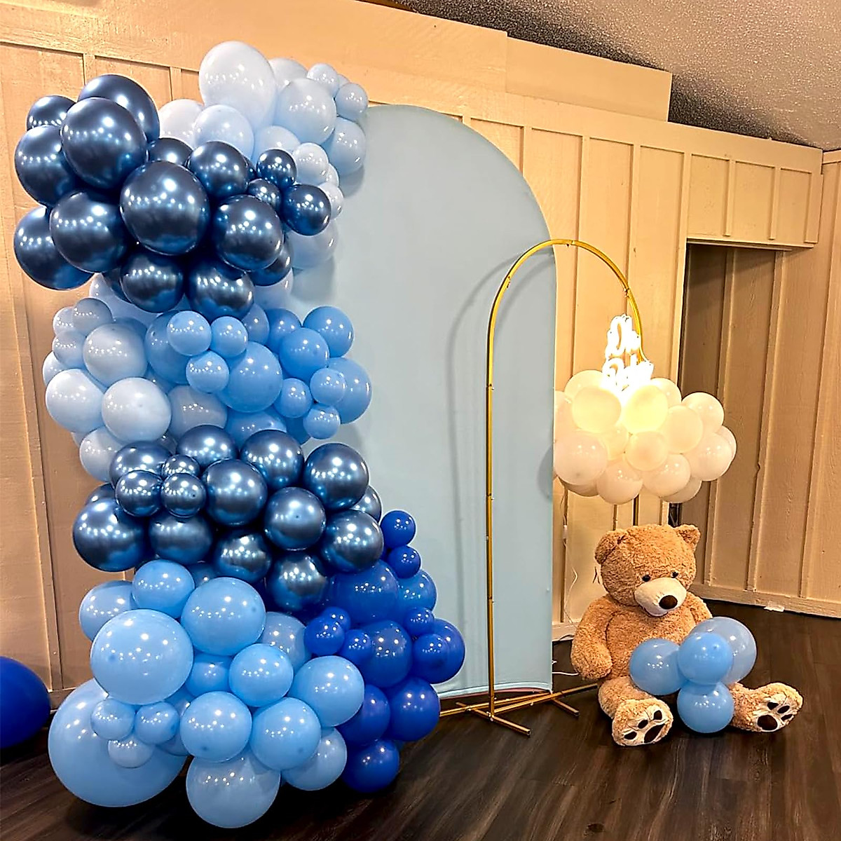 NISOCY 124Pcs Blue Balloons Garland Arch Kit, 18In 12In 10In 5In Baby Light Blue Royal Blue Metallic Blue Balloons for Baby Shower Birthday Baseball Nautical 4th of July Independence Party Decorations