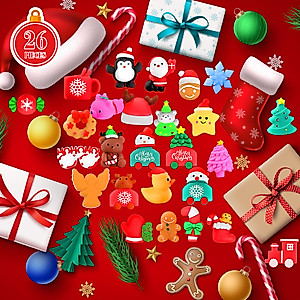LIAM&AVA Christmas Squishy Toys, 26 PCS Mochi Squishies Bulk Toy for Girls Boys Kids, Christmas Party Favors, Fidget Sensory Goodie Bags Filler Gifts Decorations
