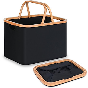 Laundry Basket with Handles, Collapsible Laundry Baskets Hampers for Laundry, Versatile Storage Basket and Small Laundry Basket for Toys, Blankets and Clothes, 45L Black