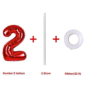 40 Inch Jumbo Red Number 2 Balloon Giant Balloons Prom Balloons Helium Foil Mylar Huge Number Balloons for Birthday Party Decorations/Wedding/Anniversary