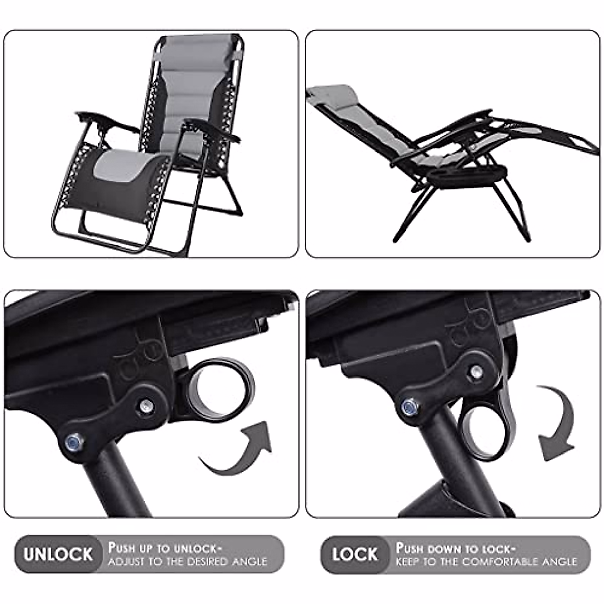 WYKDD Sun Loungers for Garden, Reclining Loungers Chair with Cup Holder & Cushions, Adjustable Headrest, Foldable Lounger