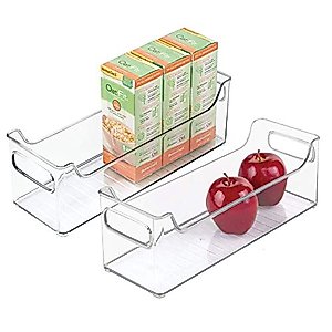 iDesign B00TFDFS6E Plastic Fridge and Freezer Storage Organizer Bin With Handles, Clear Bin for Food, Drinks, Produce Organization, BPA-Free , 14.5" x 5" x 5", Set of 2, Clear