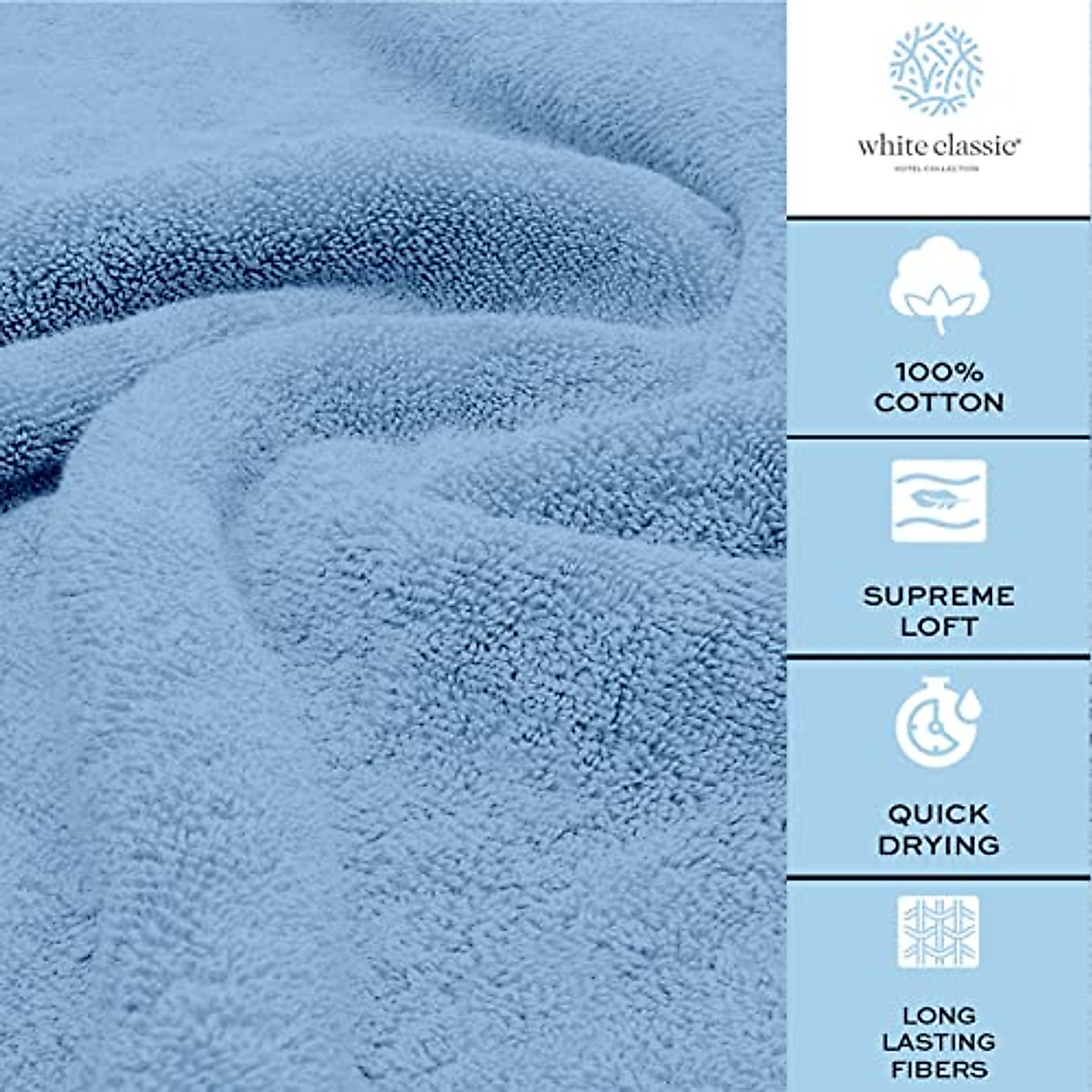 White Classic Luxury Bath Sheet Towels | 2 Pack Luxury Bath Mat | 2 Pack Bundle (Light Blue)