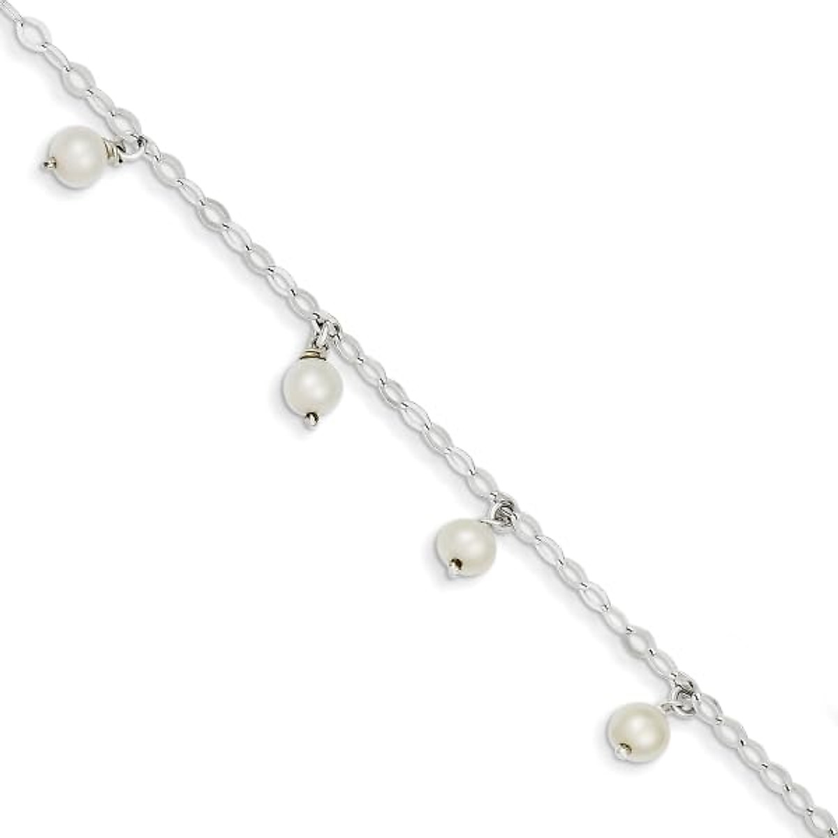 IceCarats 925 Sterling Silver White Round Freshwater Cultured Pearl Chain Bracelet