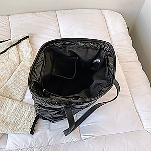 AZURAOKEY Puffer Tote Bag for Women, Quilted Cotton Padded Handbag, Women Shoulder Bags Soft Large Capacity Top-handle Bags Warm Zipper Simple Portable Lightweight for Girls Shopping-Black