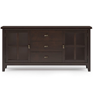 SIMPLIHOME Artisan SOLID WOOD 60 Inch Wide Contemporary Large Sideboard Buffet in Dark Chestnut Brown, For the Dining Room and Kitchen