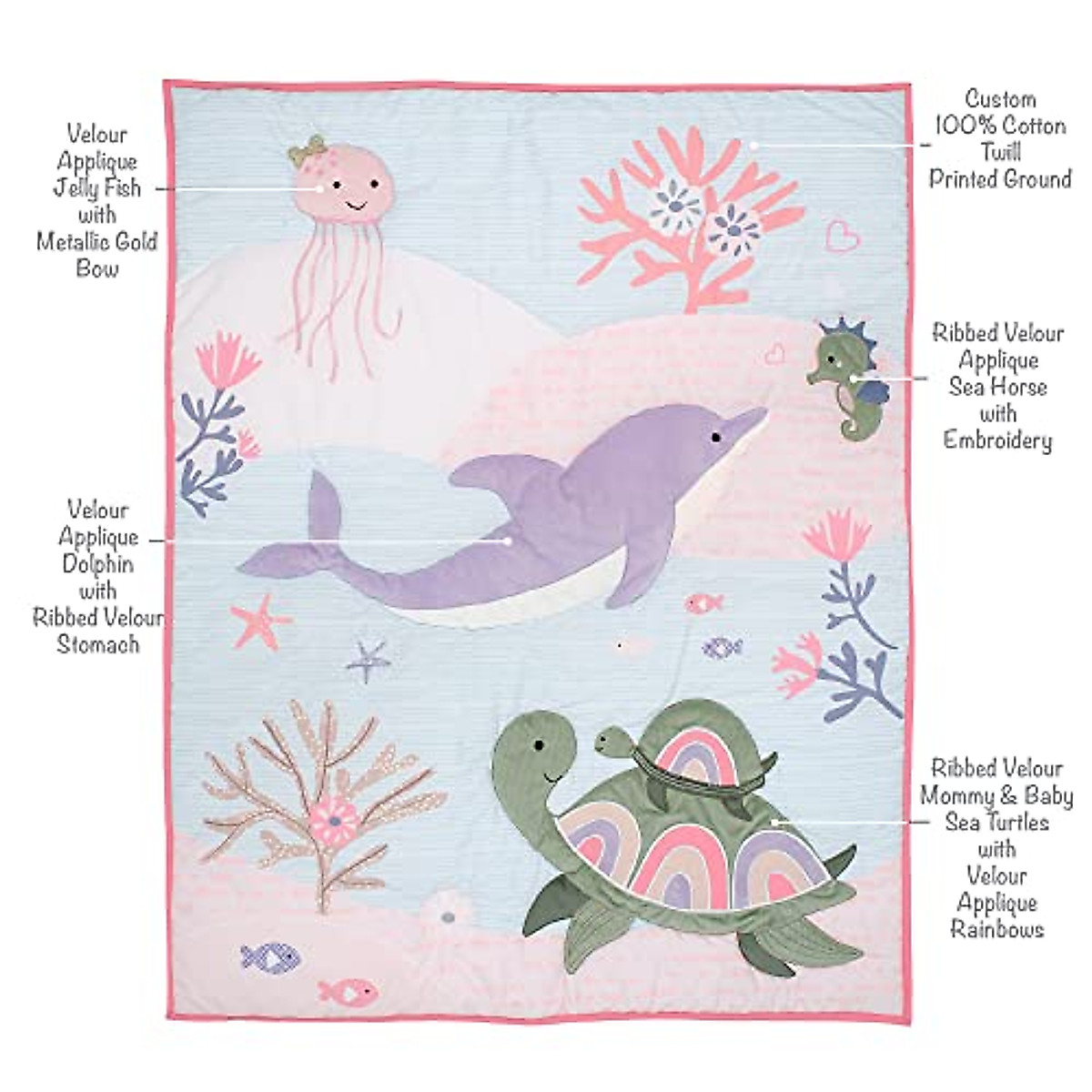 Lambs & Ivy Sea Dreams 3-Piece Dolphin/Turtle Nautical Baby Crib Bedding Set