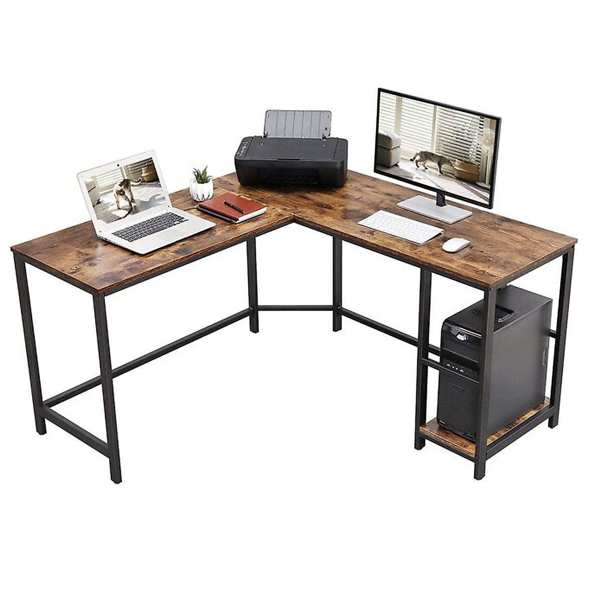 Function Home 54 Inch L-Shaped Computer Desk, Corner Desk with Reversible Storage Shelves, PC Work Desk Workstation for Home, Office