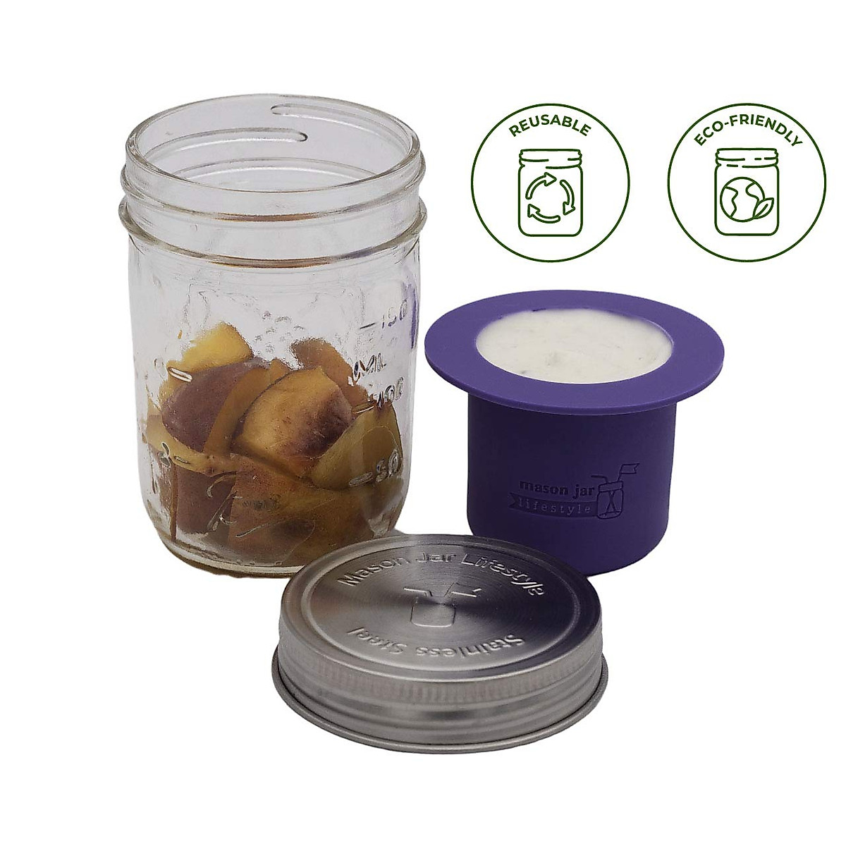 Divider Cup by Mason Jar Lifestyle - For Salads, Dips, and Snacks. Plastic Free Bento Lunch Container(Charcoal Gray, Wide Mouth)