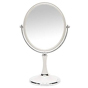 YEAKE Desk Mirror Vintage Table Mirror with Stand 8-inch Double Sided Swivel Mirror 1X/3X Magnification Makeup Vanity Mirror with Silver Style 13 Inch Height Standing Tabletop Mirror(Oval)