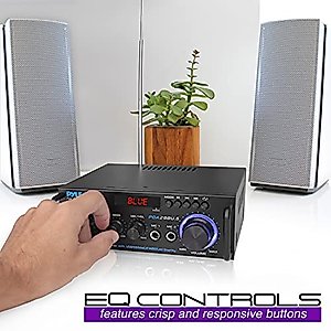 Pyle Wireless Bluetooth Stereo Power Amplifier - 200W Dual Channel Sound Audio Stereo Receiver w/RCA, USB, SD, MIC in, FM Radio, for Home Computer via RCA - PDA29BU.5