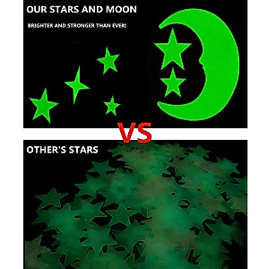 Glow in The Dark Stars - Glow Stars Stickers for Ceiling,Self Adhesive 3D Glowing Stars and Moon for Starry Sky,Wall Decals for Kids Rooms,Wall Stickers for Bedroom(200 Stars,1 Moon）