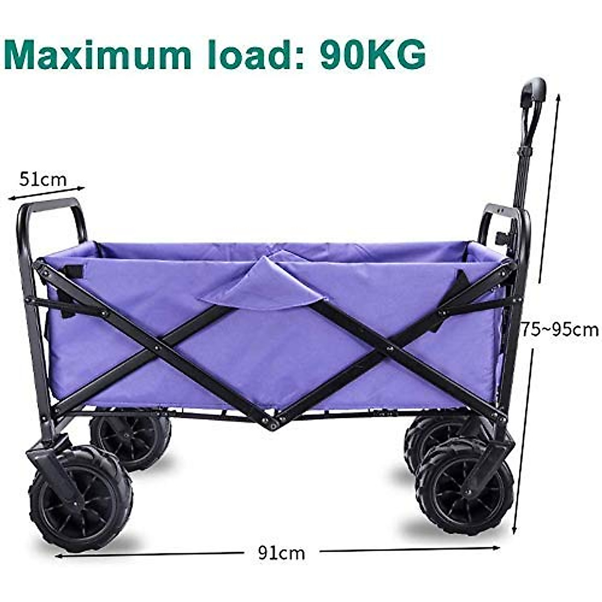 KOHARA Folding Wagon Cart Collapsible Outdoor Utility Wagon Heavy Duty Beach Wagon with 4 Wheels and Steel Brakes,Trolley,Foldable Pull Wagon Hand Transport Cart Collapsible