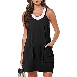 ANRABESS Women Summer Tennis Workout Dress Build in Bodysuit Exercise Golf Athletic Dresses 2023 Fashion Clothes Mini Active Dress 1125heise-XL Black