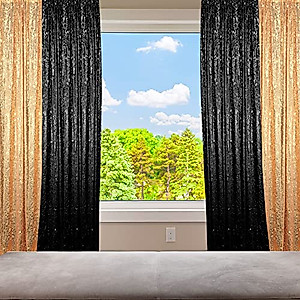 4 Panels Sequin Backdrop Curtain 2 ft x 8 ft, Backdrop Curtain for Party Sequin Backdrop Glitter Curtain for Congrats Grad Graduation Party Decorations, Birthday, Wedding (Black, Gold)