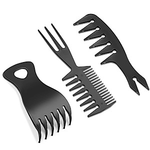 3 Pieces Styling Comb Set - Texturizing, Tri-Comb, Double Side Brushes, Wide Tooth Shaping and Teasing Wet Tools for Long, Thick, Curly Hair