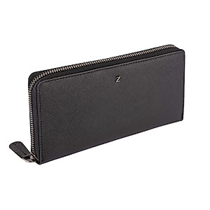 Zinda Genuine Leathers Women’s Wallet Long Purse Zip Around RFID Protection (Black)