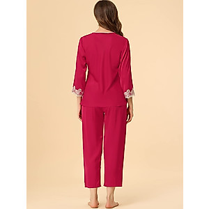 Allegra K Women’s Pajama Sets Sleepwear Soft Female Night Suit Lounge Sets Small Red