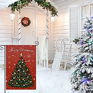 𝑨𝑶𝑫𝑬𝑹𝑻𝑰 Christmas Garden Flags 12x18 Double Sided, Christmas Tree Design Outdoor Christmas Decorations, Burlap Material Winter Garden for Outside