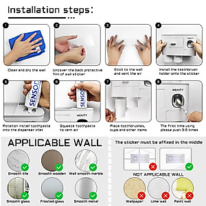 Toothbrush Holder Wall Mounted, WEKITY Multi-Functional Toothbrush and Toothpaste Dispenser for Bathroom, with 5 Toothbrush Slots, 2 Toothpaste Squeezers and 4 Cups(Grey)