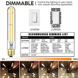 Duoled 7.3 Inch E26 T10 Led Bulb 60 watt 3000k Soft White Edison Bulbs,6W T10 Long Light Bulb Tubular Light Bulb T10 Bulb T9 for Rustic Pendant,Industrial Pipe,Wall Sconces 6 Pack
