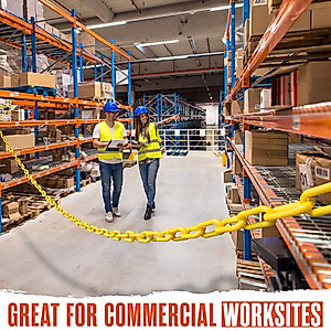 Plastic Chain, Plastic Chain Links, Safety Chains, Safety Barrier Chains, Chain Barrier, Accessory for Crowd Control, Queue Line, Decoration, Light Weight, UV Protected, Yellow, 2" Link, 124 Foot