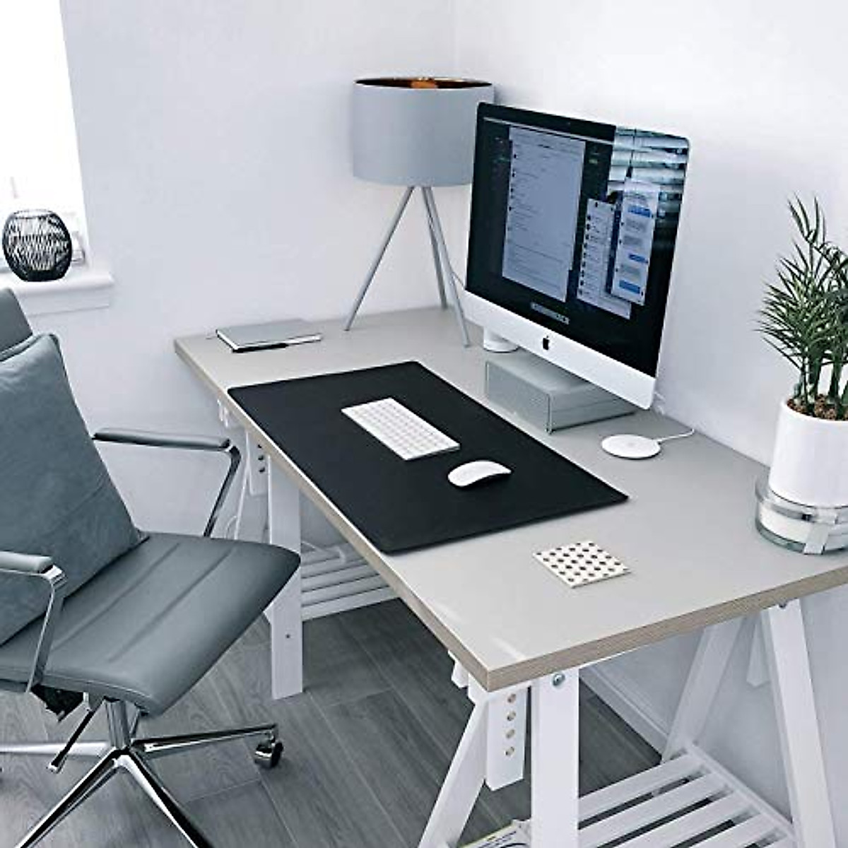 Leather Desk Pad 36" x 20", Vine Creations Office Desk Mat Waterproof Black, Smooth PU Leather Large Mouse Pad and Writing Surface, Top of Desks Protector, Wide Dual-Sided Blotter Accessories Decor