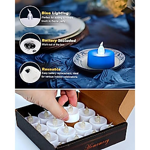 Homemory 24-Pack Flameless Blue LED Tea Lights Candles Bulk, 200+ Hours Long-Lasting Battery Operated Tea Lights, Blue TeaLights for Party, Wedding, Holiday [White Base]