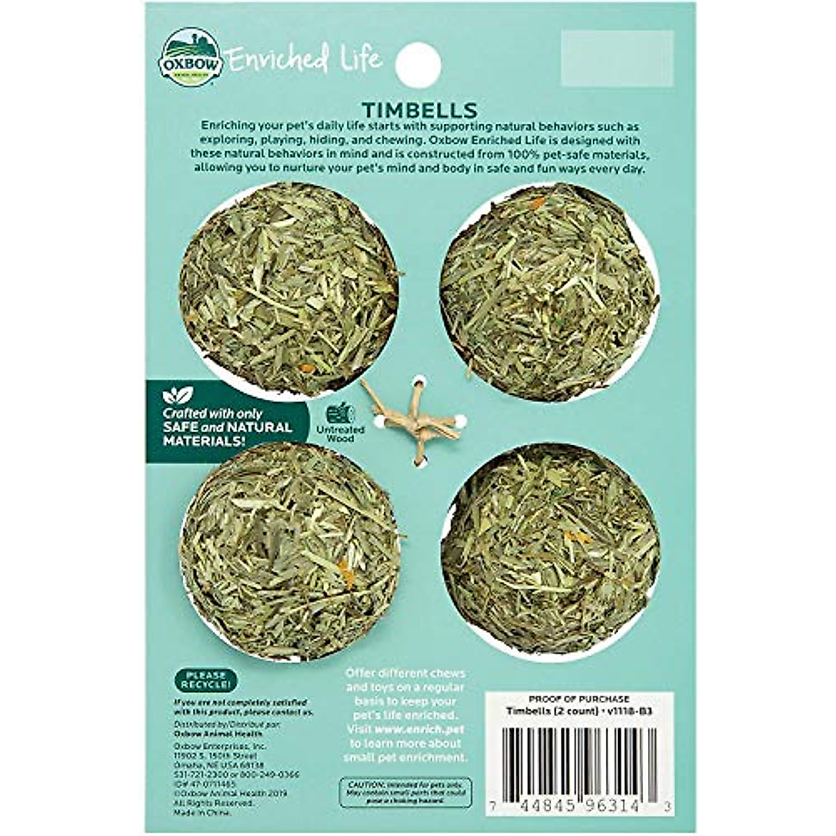Oxbow Animal Health 6 Pack of Enriched Life Timbells Small Pet Chew Toys