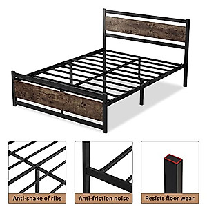 EKRISON King Size Bed Frame with Wooden Headboard, No Box Spring Needed, Heavy Duty Metal Bed Frame, Strong Slat Support, Mattress Foundation, Twin XL/Queen/King (King)