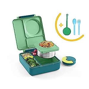 OmieBox Deluxe Bundle Set - Insulated Bento Lunch Box With Thermos PLUS Reusable Fork and Spoon with Case - (Meadow)