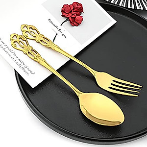 Snplowum Royal 24-piece Gold Mirror Silverware Dinnerware, 18/10 Stainless Steel Luxury Flatware Service For 6 Tableware Ideal For Wedding Home Restaurant, Dishwasher Safe