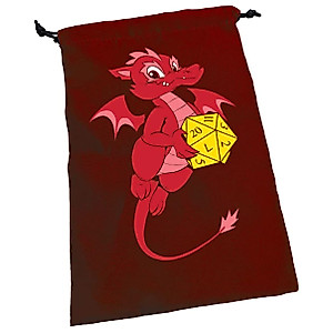 Dice Dragon Dice Bag | Large Drawstring Bag 6” x 9” | Printed Fabric | Holds Over 100 Dice | Two Meeple Dice | RPG Bag | Roleplaying Game Bag | Tabletop Adventure Game Bag | from Steve Jackson Games Red