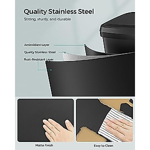 SONGMICS Kitchen Trash Can, 18-Gallon Stainless Steel Garbage Can, with Stay-Open Lid and Step-on Pedal, Soft Closure, Tall, Large and Space-Saving, Black ULTB520B68