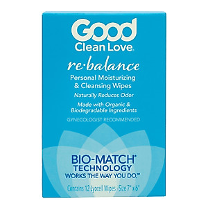 Good Clean Love Rebalance Feminine Wipes, Supports Vaginal Health Naturally & Reduces Odor, Moisturizing & Cleansing Hygiene Product Made with Aloe, pH-Balanced Feminine Wipes, 12 Biodegradable Wipes