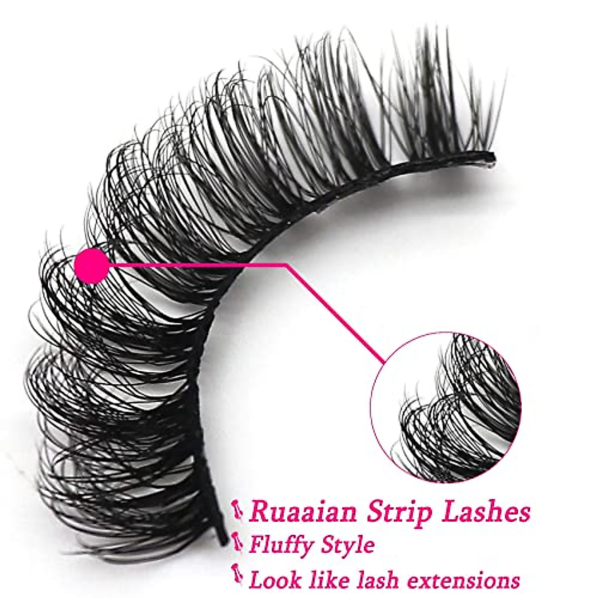 Russian Strip Lashes that look like extensions, D Curl Fluffy False Eyelashes, 10 Pairs Wispy Natural Fake Lashes Pack(D03)