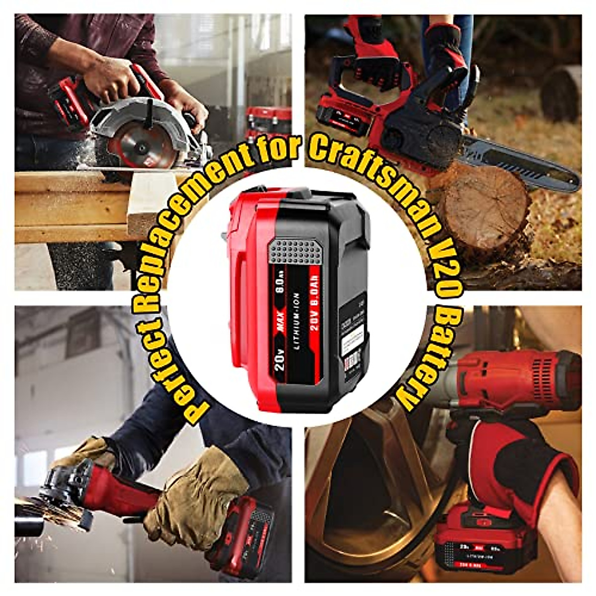 Upgraded DSANKE CMCB204 6000mAh 20V Lithium-ion Battery Replacement for Craftsman V20 Lithium Ion Battery CMCB204 CMCB204-2 CMCB202 CMCB202-2 CMCB201 Craftsman V20 Battery