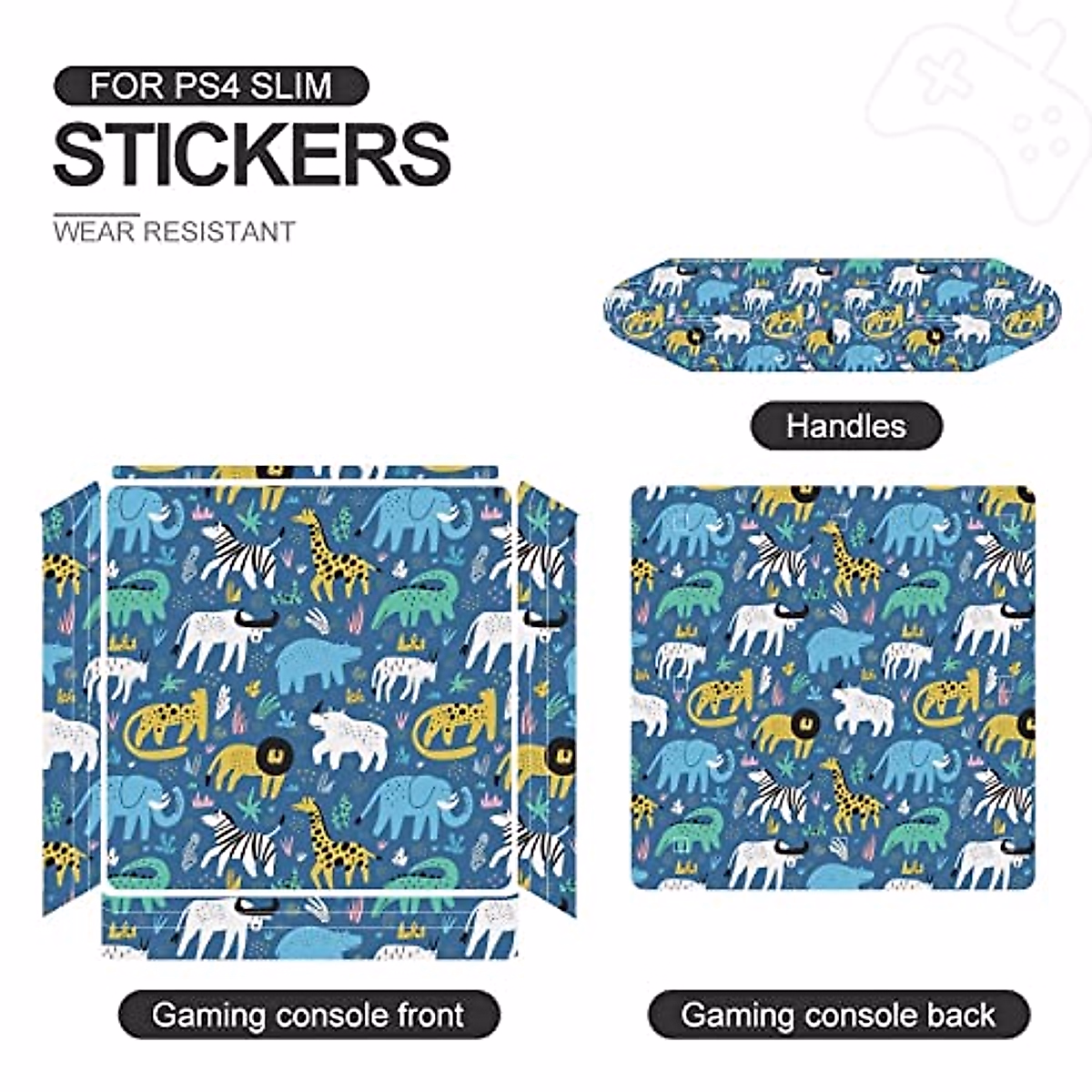 African Animals Funny Sticker Skin Protector Full Print Slim Decal Covers for PS-4 Slim/PS-4 Pro Console & 2 Controller