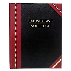 BookFactory Engineering Notebook Professional - 96 Pages (Quad Ruled - .25" Engineering Grid), 8" x 10", Engineer Lab Notebook, Black and Burgundy Cover, Smyth Sewn Hardbound (EPRIL-096-SGS-LKMST4)