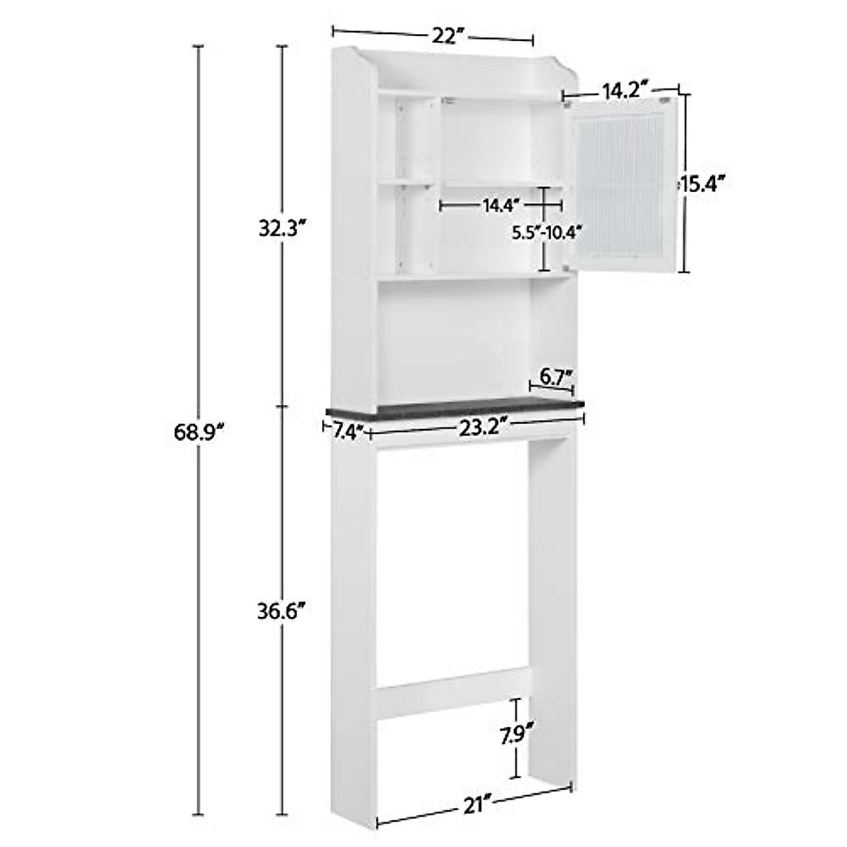 Yaheetech Over The Toilet Cabinet, Space-Saving Bathroom Cabinet w/Adjustable Shelves, 7.4in D x 23.2in W x 68.9in H