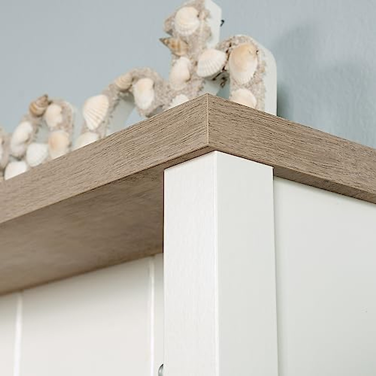 Sauder Cottage Road Hall Tree W/Bench, L: 21.73" x W: 19.45" x H: 71.50", Soft White Finish