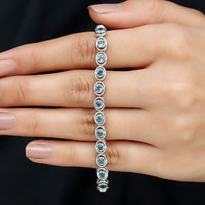 Certified London Blue Topaz Tennis Bracelet For Women, AAA Quality, December Birthstone Bracelet, 14K White Gold, 6.5 inches
