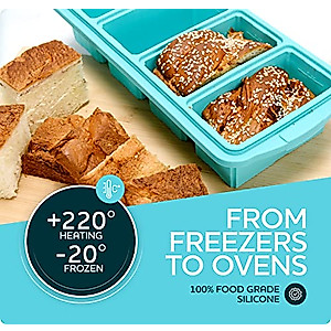 Large Ice Cube Freezing Tray - Soup Freezing Tray with Airtight Transparent Lid - 4Individual Compartments With Portion Scales - Storage For Broth, Sauces & Liquid Meal Prep - Oven & Dishwasher-Safe