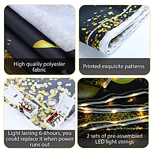 ZOIIWA 16th Birthday Backdrop Lighted Party Decorations Sweet 16 Backdrop with LED Light for Boys Girls Party Supplies Black Gold Happy 16th Birthday Photo Props Background with Light Party Favor