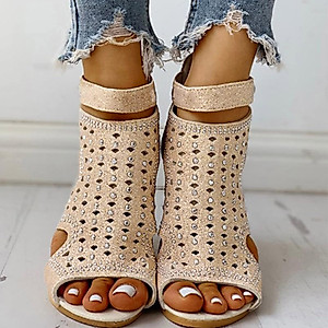 ZHOUXINGB Womens Sandals Size 10, Cute Sandals for Women Lace Up Sandals Narrow Water Shoes Retro Shoes Silver Booties Sport Gym Shoes for Women