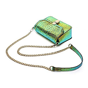 Remeehi Hologram Snake Skin Leather Shoulder Bag Crossbody Bag with Chain (Hologram Green)