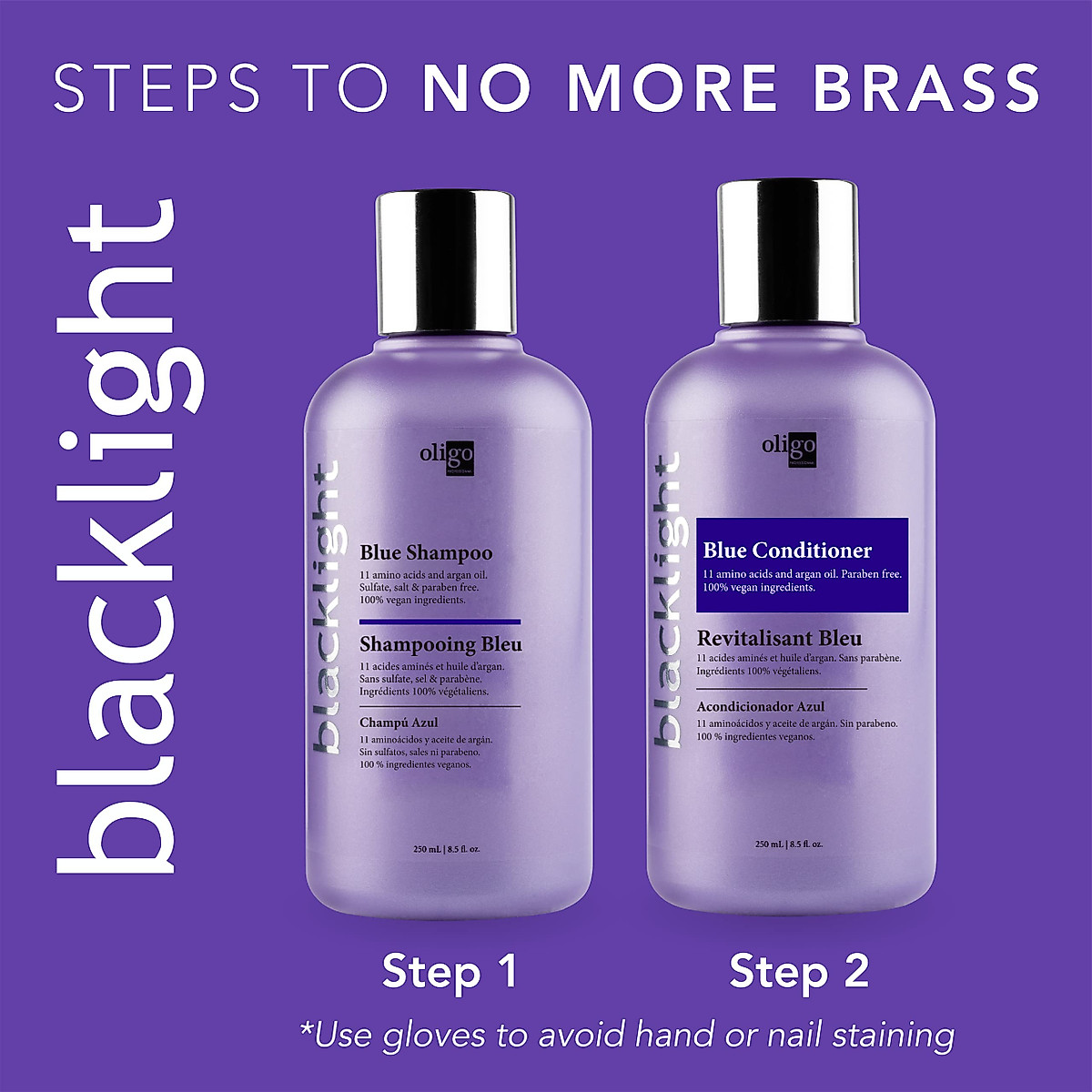 OLIGO PROFESSIONNEL - Blacklight Blue Shampoo - Sulfate-Free Blue Shampoo for Blonde and Color Hair - Revive Treated Hair - Refreshes Faded Highlights - 11 Amino Acids and Moisturizing Formula - 8.5oz