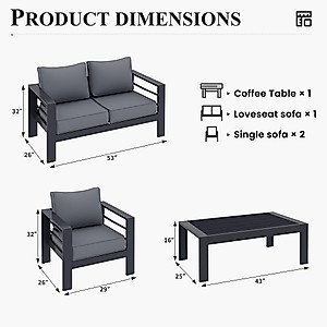 VONZOY Aluminum Patio Furniture Set, 5 Piece Metal Outdoor Furniture Set, Patio Furniture Sets with Waterproof Covers for Backyard Garden